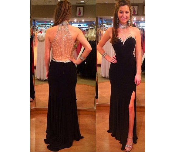 Long Prom Dress, Black Prom Dress, Side Slit Prom Dress, Party Prom ...
